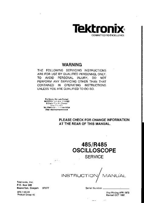 Tektronix 485 R485 Oscilloscope Sm Service Manual Download Schematics