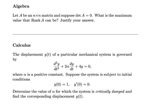 Solved Algebra Let A Be An Nxn Matrix And Suppose Det A Chegg