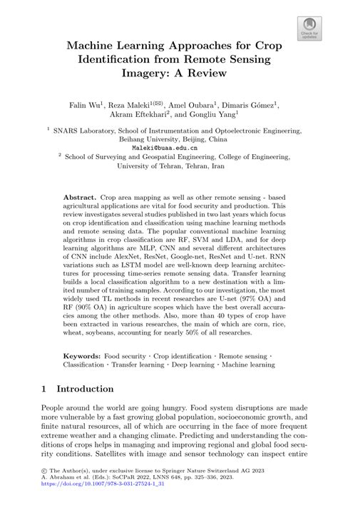 PDF Machine Learning Approaches For Crop Identification From Remote Sensing Imagery A Review
