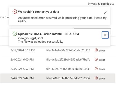 getting error when uploading files to azure openai microsoft qanda