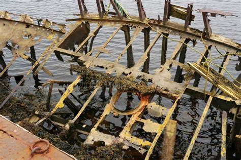 Old Rusty Ship At Sea Stock Image Image Of Broken Sunken