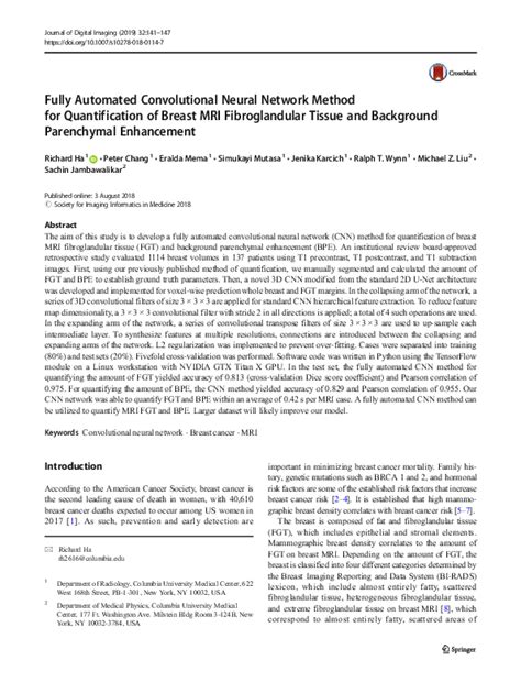 Pdf Fully Automated Convolutional Neural Network Method For Quantification Of Breast Mri