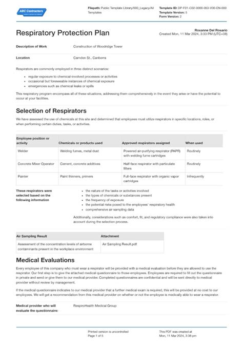 Respiratory Protection Program And Plan Template