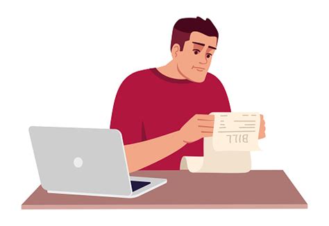 돈과 청구서 세미 플랫 Rgb 컬러 벡터 일러스트에 대한 스트레스 걱정하는에 대한 스톡 벡터 아트 및 기타 이미지 걱정하는 2차 도형 등장인물 Istock