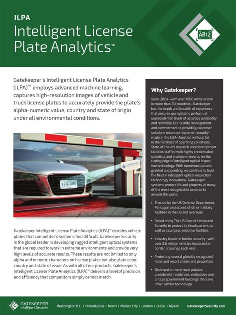 Intelligent License Plate Analytics Ilpa Brochure Pdf Databases Vehicles