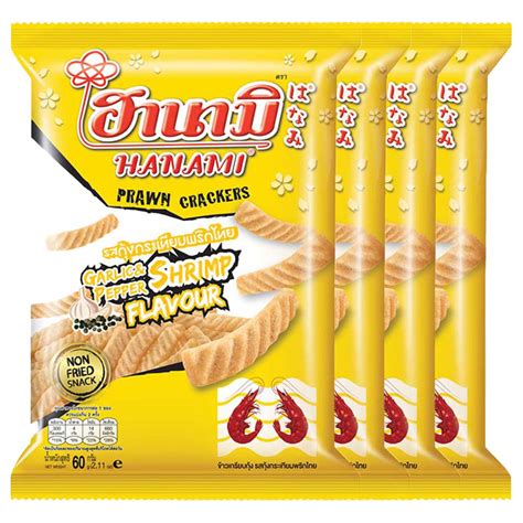 ฮานามิ ข้าวเกรียบกุ้ง รสกุ้งกระเทียมพริกไทย 60 62 ก X 4 Makro Pro