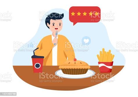 레스토랑 등급 검토 템플릿 손으로 그린 만화 플랫 일러스트 레이 션 고객 피드백 평가 스타 전문가 의견 및 온라인 설문 조사 개념에 대한 스톡 벡터 아트 및 기타 이미지