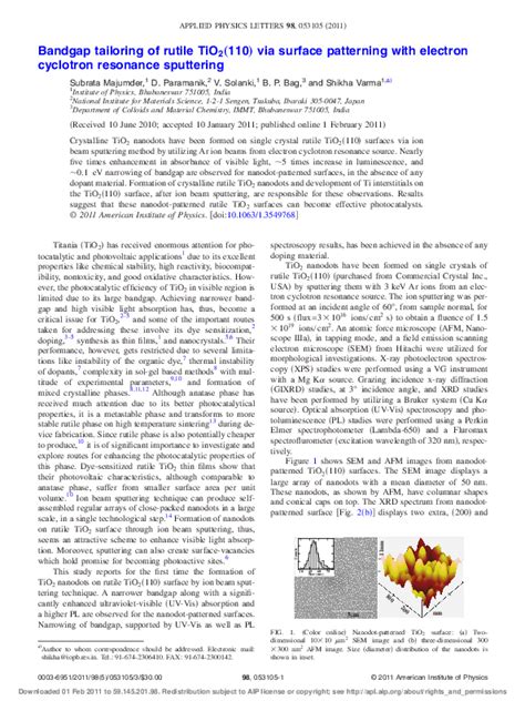Pdf Bandgap Tailoring Of Rutile Tio2 110 Via Surface Patterning With Electron Cyclotron