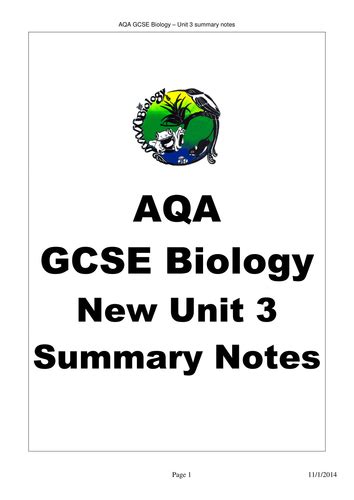 Aqa Gcse Biology Unit 3 Revision Notes Teaching Resources