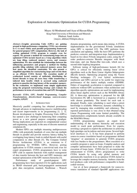 Pdf Exploration Of Automatic Optimization For Cuda Programming