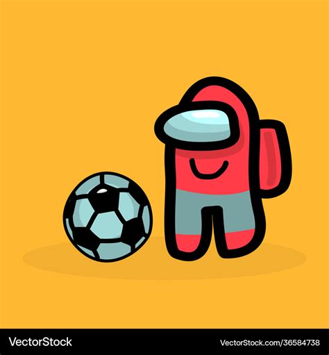 Game Character Red Color Among Us With A Football Vector Image