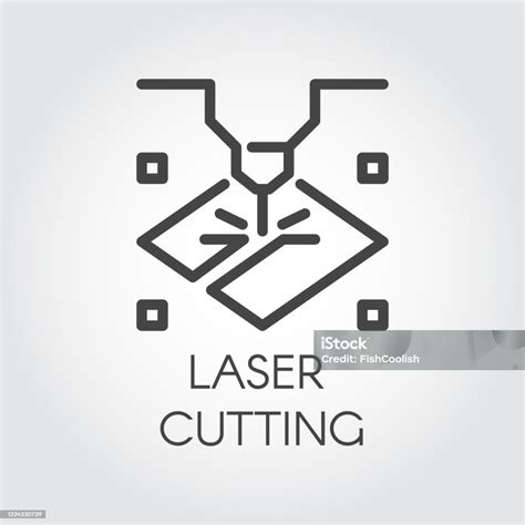 레이저 절단 기계 라인 아이콘입니다 표면 하드 재료에 코르빙 조각 및 기타 유사한 작업을위한 특수 현대 장비 그래픽 웹 그림