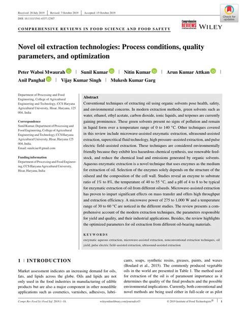 Pdf Novel Oil Extraction Technologies Process Conditions Quality