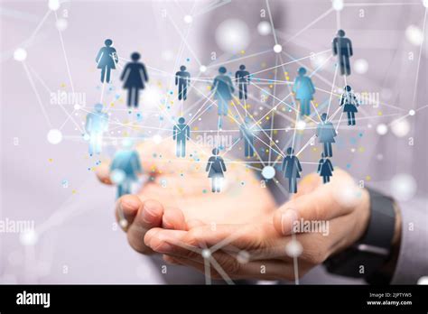 A 3d Rendering Of Floating Connected Profile Icons On A Palm Of A Hand