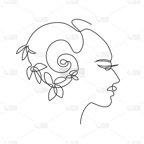 女性的脸画在一条线上。连续的线。矢量插图在一个极简主义风格。