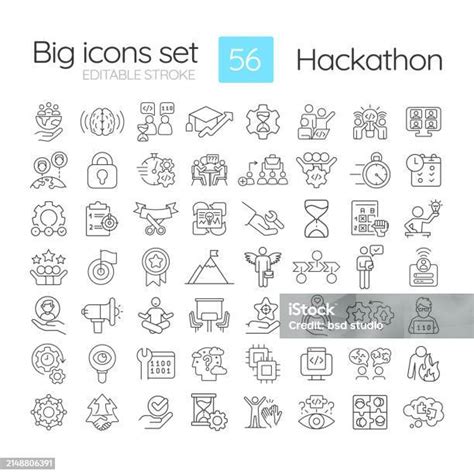 Hackathon 선형 아이콘 세트 Hackathon에 대한 스톡 벡터 아트 및 기타 이미지 Hackathon 이벤트 0