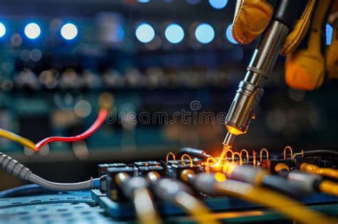 Robotic Arm Soldering On Electronic Board Stock Image Image Of