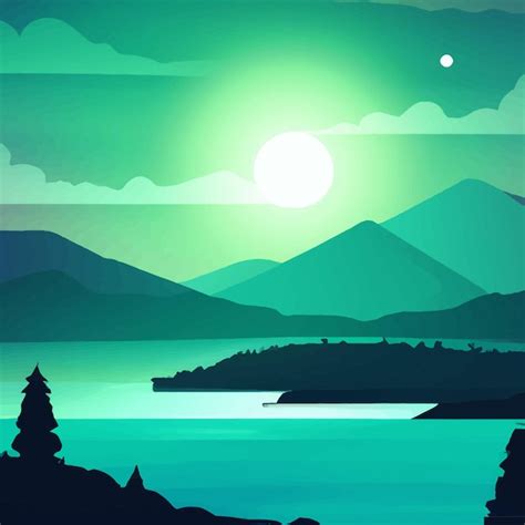 강과 언덕 숲과 산 풍경 평면 만화 스타일 일러스트와 함께 자연 현장 무료 벡터