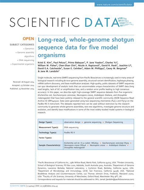 Pdf Long Read Whole Genome Shotgun Sequence Data For Five Model Organisms