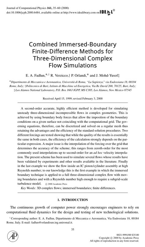 Pdf Combined Immersed Boundary Finite Difference Methods For Three Dimensional Complex Flow