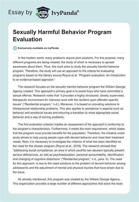 Sexually Harmful Behavior Program Evaluation 594 Words Essay Example