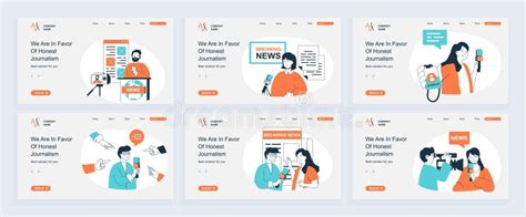 Journalism Concept Of Landing Page With Slide Templates Set In Flat Design Website Headers With