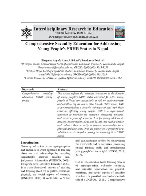 Pdf Comprehensive Sexuality Education For Addressing Young Peoples