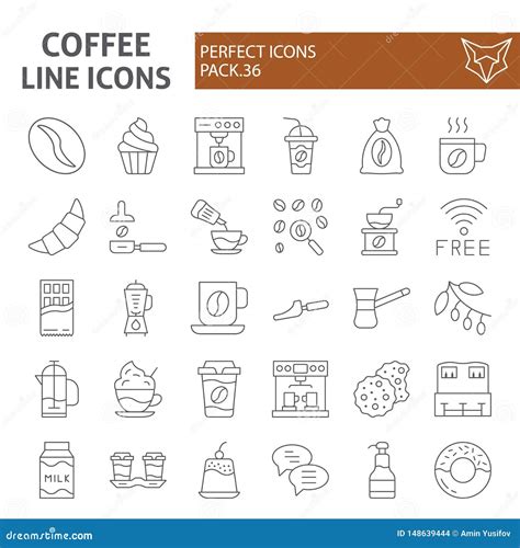 Coffee Thin Line Icon Set Cafe Symbols Collection Vector Sketches Logo Illustrations