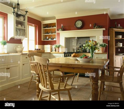 Red And Cream Dining Room