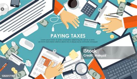 세금 납부 정부 주 세금 데이터 분석 서류 재무 연구 보고서 사업가 계산 세금 환급 플랫 디자인 세금 양식 벡터입니다 부채 상환 개념에 대한 스톡 벡터 아트 및 기타 이미지