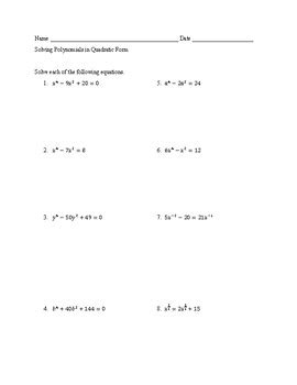 Polynomials Factoring In Quadratic Form Version A TPT