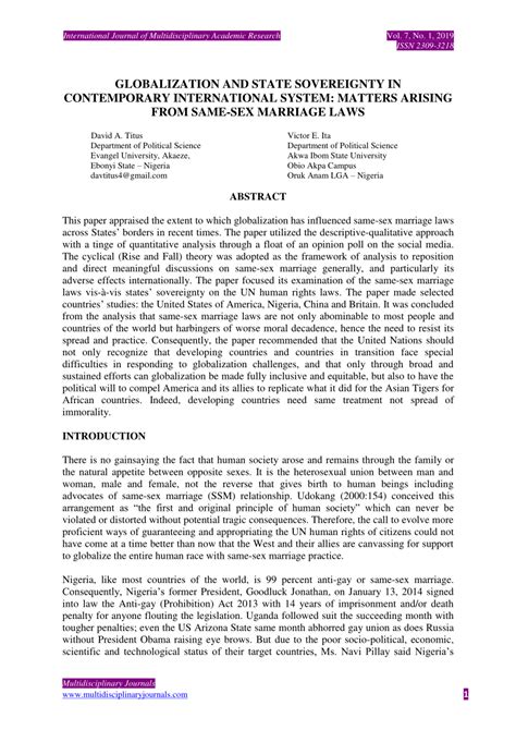 Pdf Globalization And State Sovereignty In Contemporary International