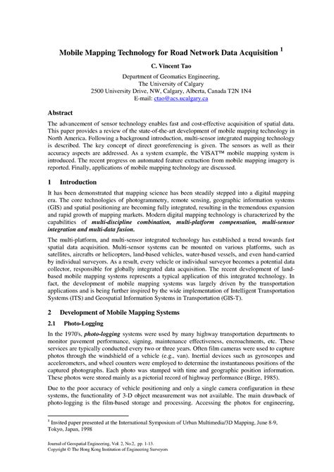 Mobile Mapping Technology For Road Network Data Acquisition Journal