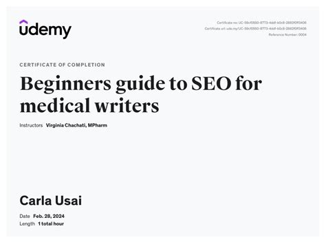 Udemy Course Completion Certificate Write Clinic Medical Writing