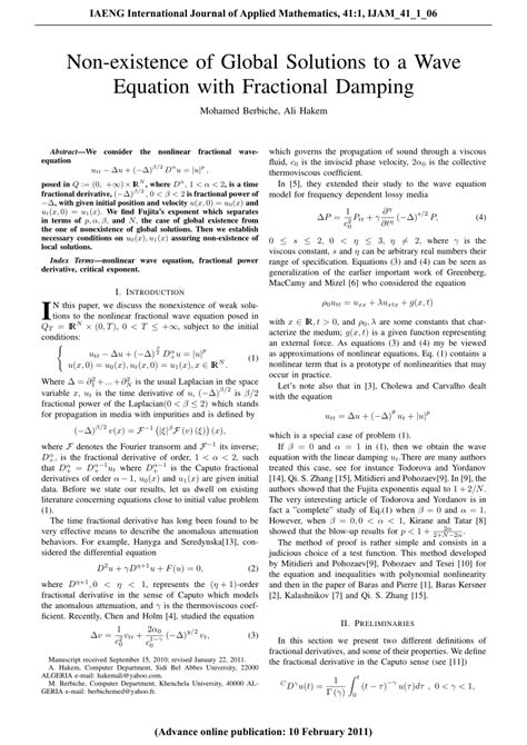 Pdf Non Existence Of Global Solutions To A Wave Equation With