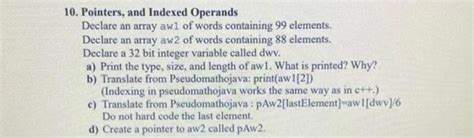 Solved 10 Pointers And Indexed Operands Declare An Array