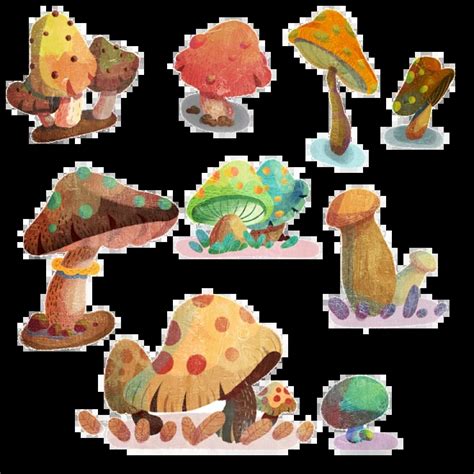 儿插 森林 森系插画 手绘 彩色卡通蘑菇png 花瓣网