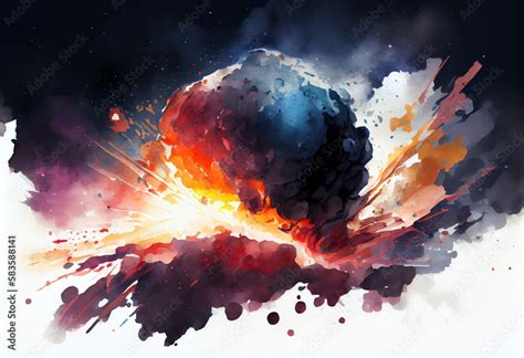 watercolor illustration of a asteroid impact end of world judgment