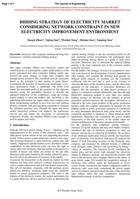Pdf Bidding Strategy Of Electricity Market Considering Network