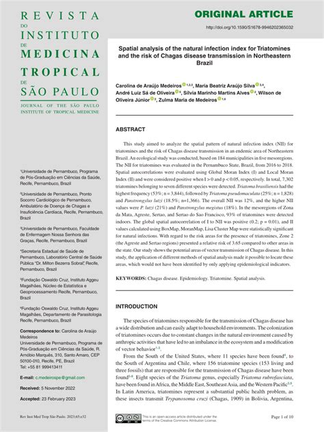 Pdf Spatial Analysis Of The Natural Infection Index For Triatomines