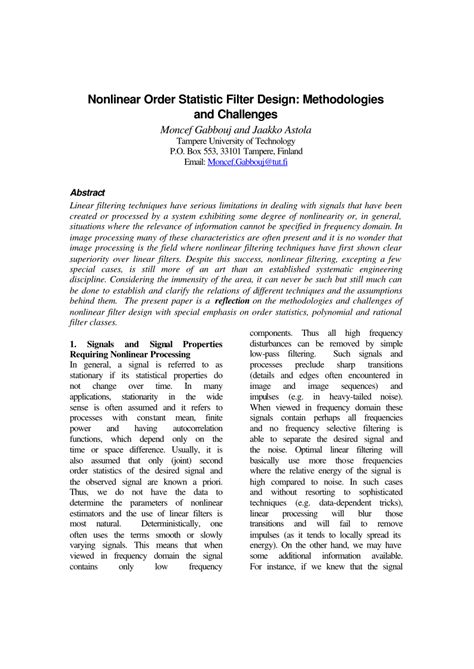 pdf nonlinear order statistic filter design methodologies and challenges