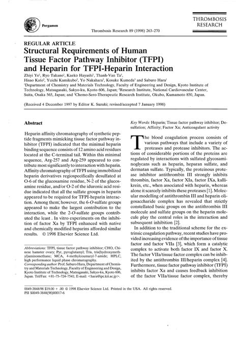 Pdf Structural Requirements Of Human Tissue Factor Pathway Inhibitor