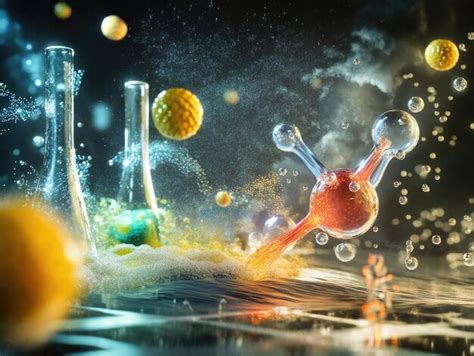 Futuristic Scientific Experiment With Molecular Structures And Bubbling Flasks In Laboratory