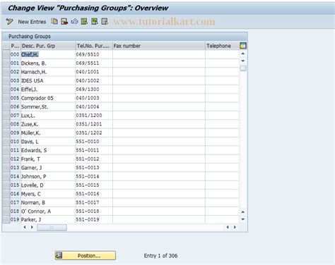OME SAP Tcode C MM PUR Purchasing Groups