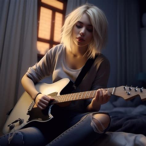 Premium Ai Image Girl Playing Guitar