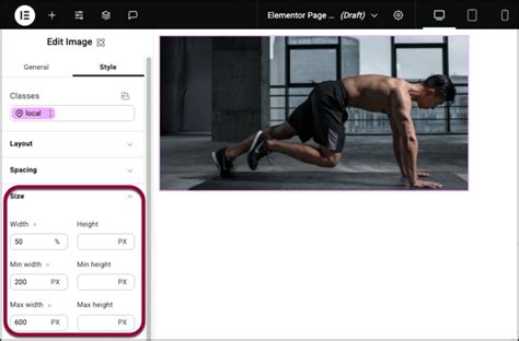 Style Tab Size Elementor