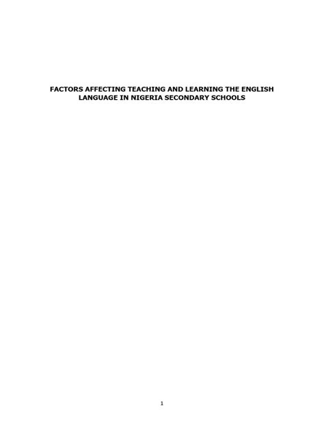 Factors Affecting Teaching And Learning The English Language In Nigeria Secondary Schools