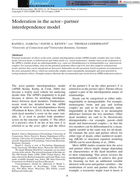 Pr 2015 Garcia Et Al Moderation In The Actor Partner Interdependence Model Pdf Hypothesis