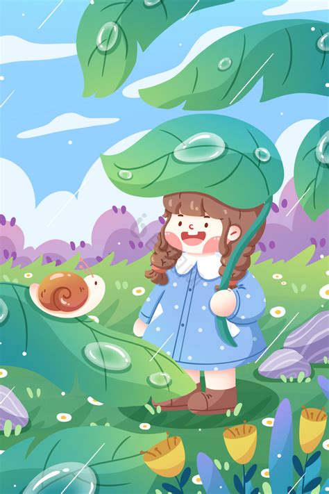 雨水节气女孩插画图片 包图网