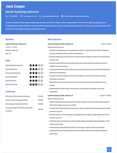 Dental Assisting Instructor Resume Example